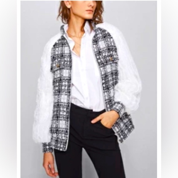 SHEIN | Jackets & Coats | New Frilled Mesh Raglan Sleeve Plaid Tweed ...